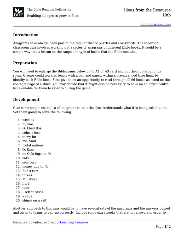 Bible Anagram Quiz for All Ages | PDF | David | Jacob