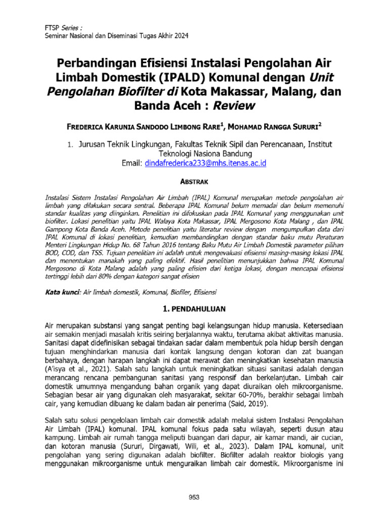 View of Perbandingan Efisiensi Instalasi Pengolahan Air Limbah Domestik (IPALD) Komunal Dengan ...