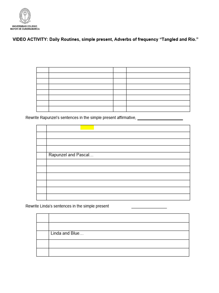 Video Activity Simple Present Tangled & Rio | PDF