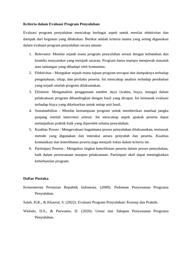Kriteria Evaluasi Program Penyuluhan | PDF