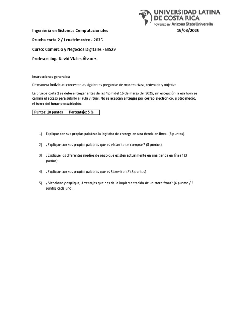 Prueba Corta 2 - Valor 5% | PDF