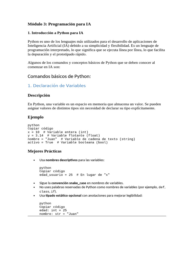 Módulo 3 Programación para IA V2 | PDF | Python (lenguaje de programación) | Programación de ...