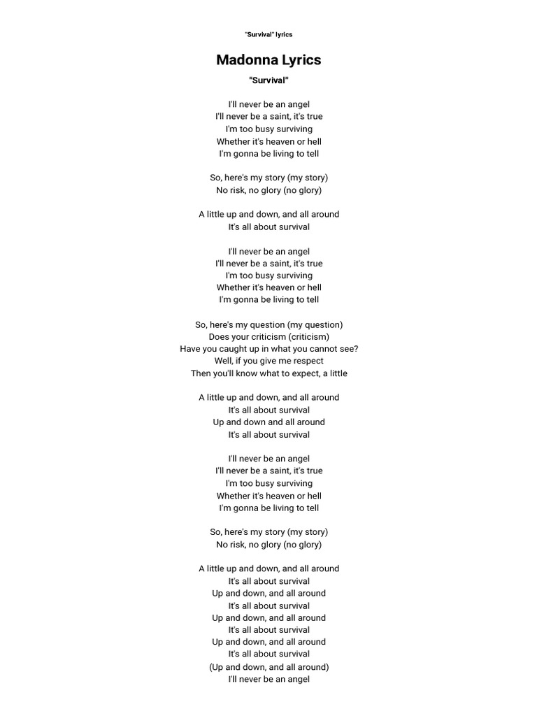 Madonna - Survival Lyrics _ AZLyrics.com | PDF