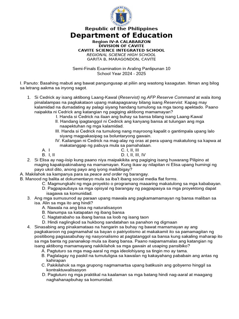 AP10 Quarter 4 Test (Revised) | PDF