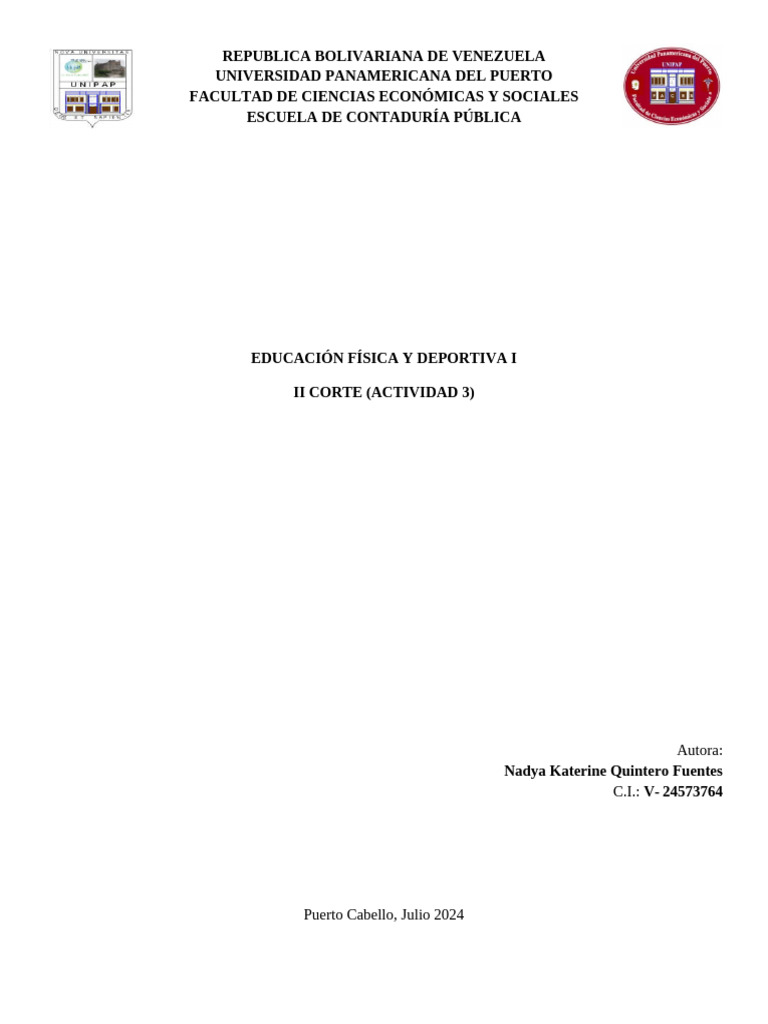 ACTIVIDAD 3 2do Corte NADIA QUINTERO EDUCACIÓN FÍSICA Y DEPORTIVA I | PDF