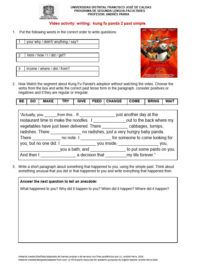 2.2 Video Activity Kung Fu Panda Past Simple | PDF