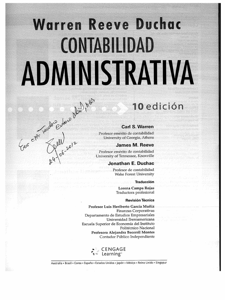 CONTABILIDAD ADMINISTRATIVA, Warren Reeve Duchac, 10 Edicion, 734pp | PDF
