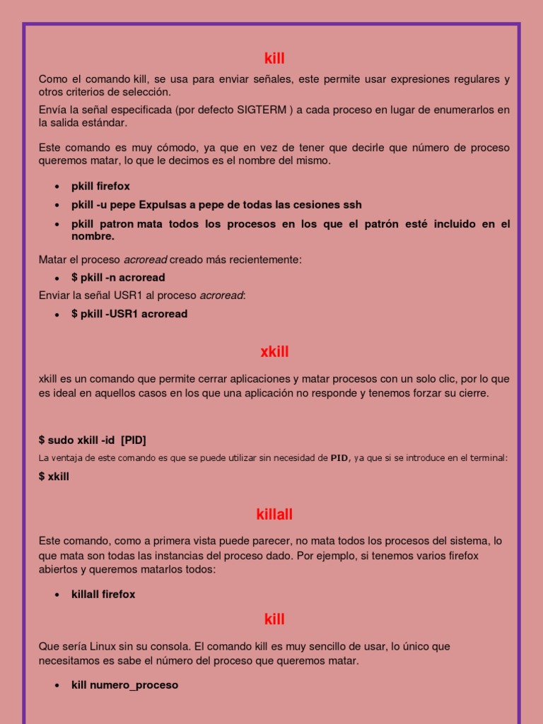 Kill, Pkill, Skill, Renice | PDF | Kernel (sistema operativo) | Unix