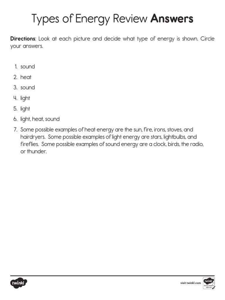 Answers Types of Energy Review Activity | PDF
