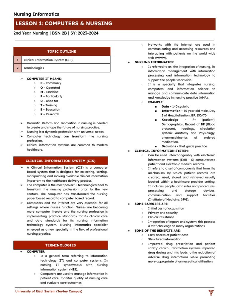 Nursing Informatics Lesson 1 7 Prelims | PDF | Electronic Health Record ...