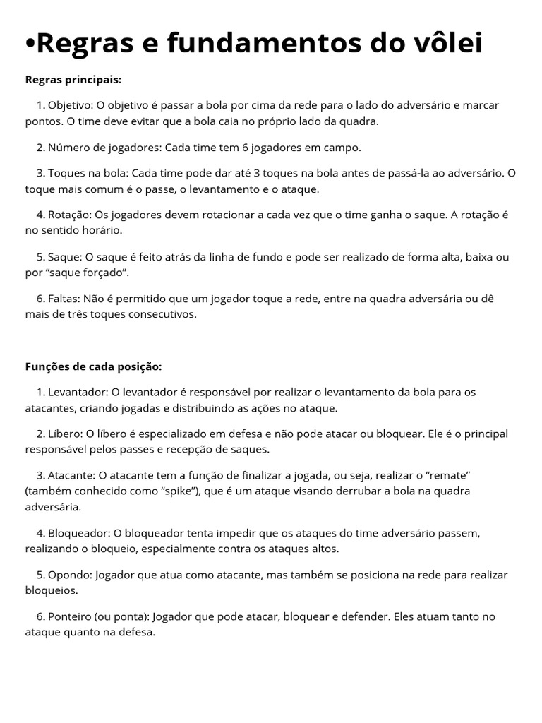 Regras e Funções do Vôlei Explicadas | PDF