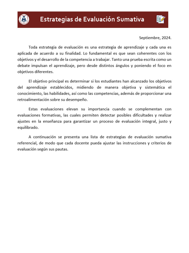 Estrategias de Evaluación Sumativa | PDF | Evaluación | Diseño