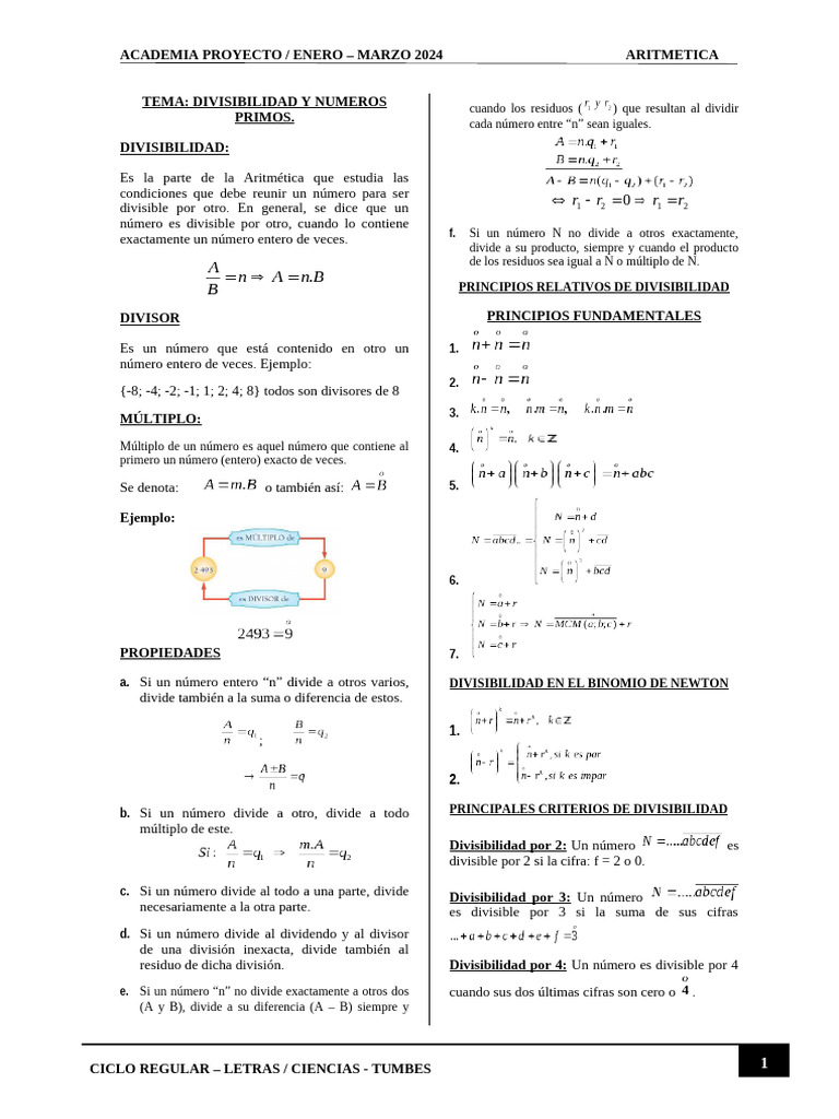 ARITMETICA - DIVISIBILIDAD - NUMEROS PRIMOS | PDF | Número primo | División (Matemáticas)