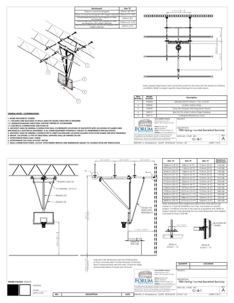 F850 Generic Ceiling Mounted Basketball Backstop | PDF
