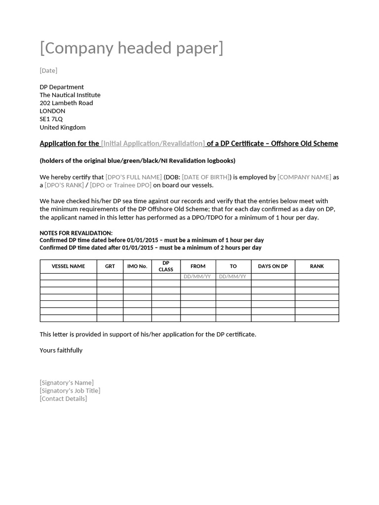 Confirmation Letter Template Old Offshore Scheme and Revalidation June 2018 | PDF