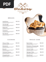 Bakehouse Menu and Prices Overview | PDF | Breads | Cakes