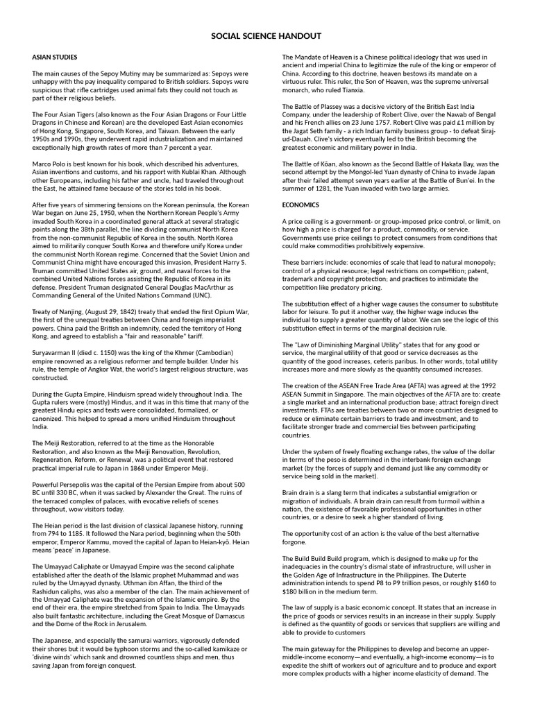 SocSci Handout (Asian Studies, Economics, Understanding Culture, Society, and Politics, Politics ...