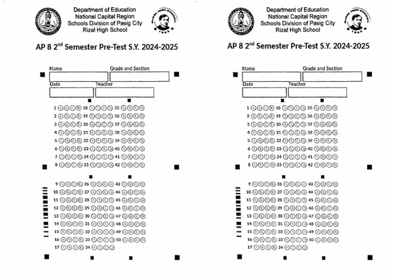AP 8 2nd Semester Pre-Test Blank Sheet | PDF