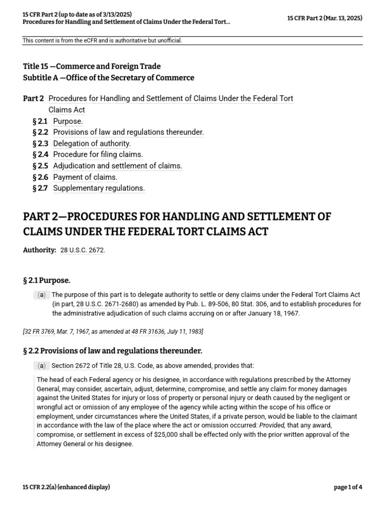 15 CFR Part 2 (Up To Date As of 3-13-2025) | PDF | Tort | Code Of Federal Regulations