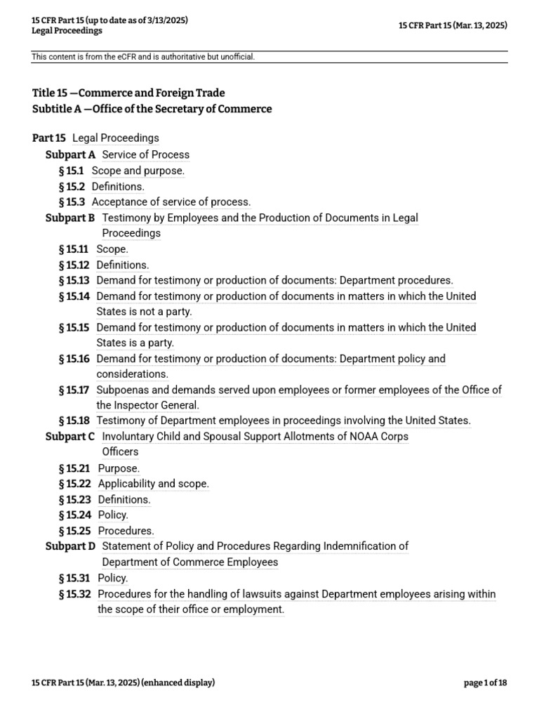15 CFR Part 15 (Up To Date As of 3-13-2025) | PDF | Discovery (Law ...