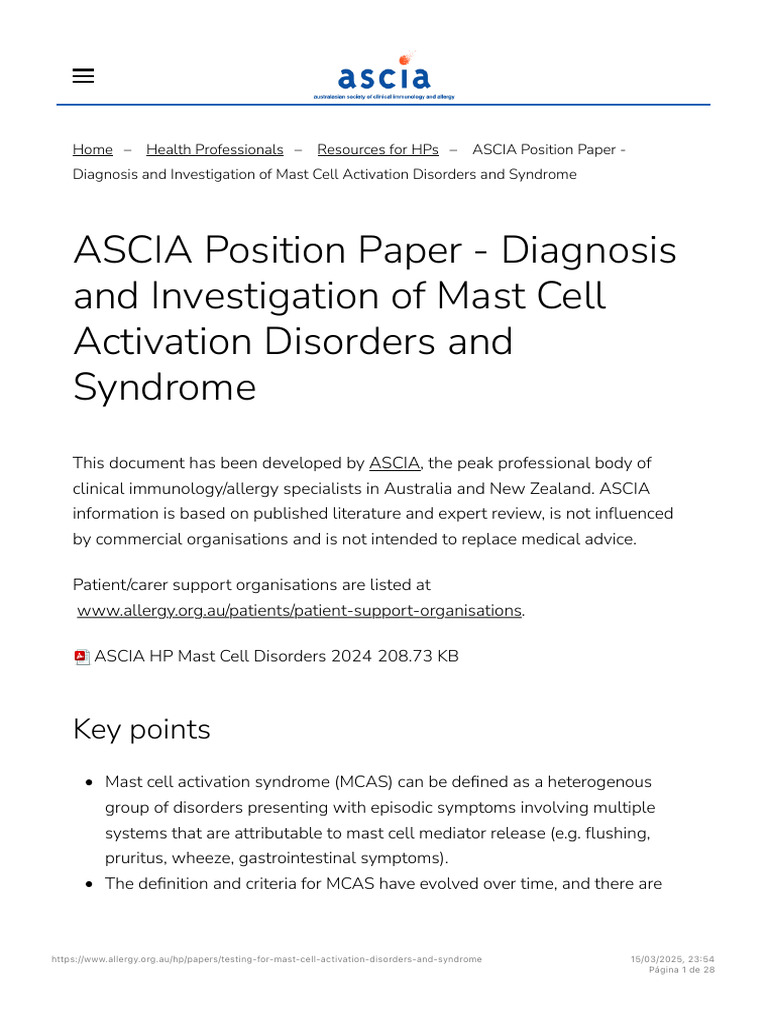 Diagnosis and Investigation of MCAS | PDF | Allergy | Clinical Medicine