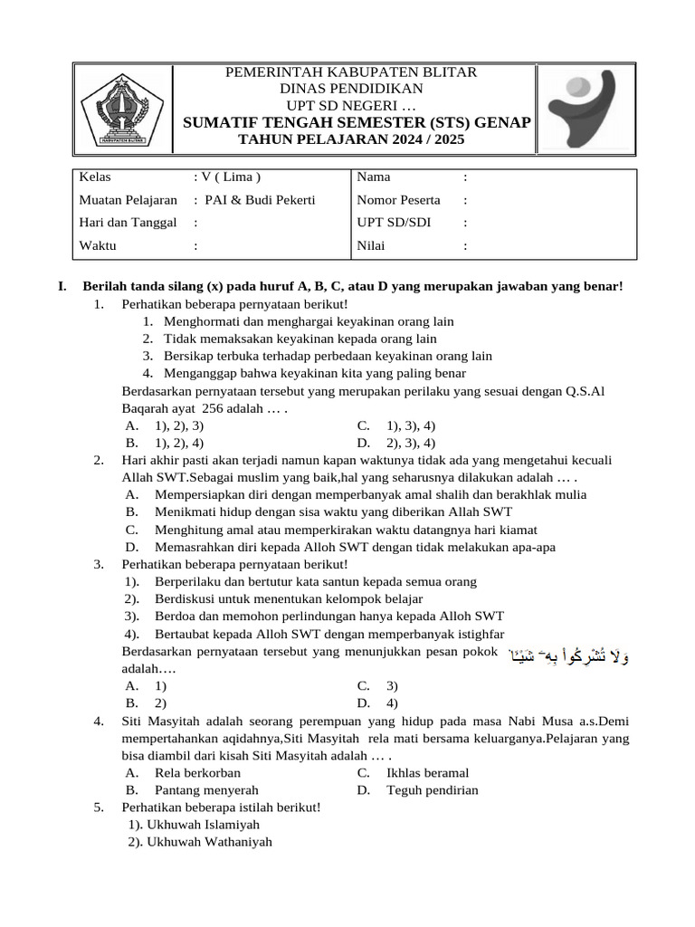 Naskah Soal Pai Kelas 5 Sts 2 | PDF