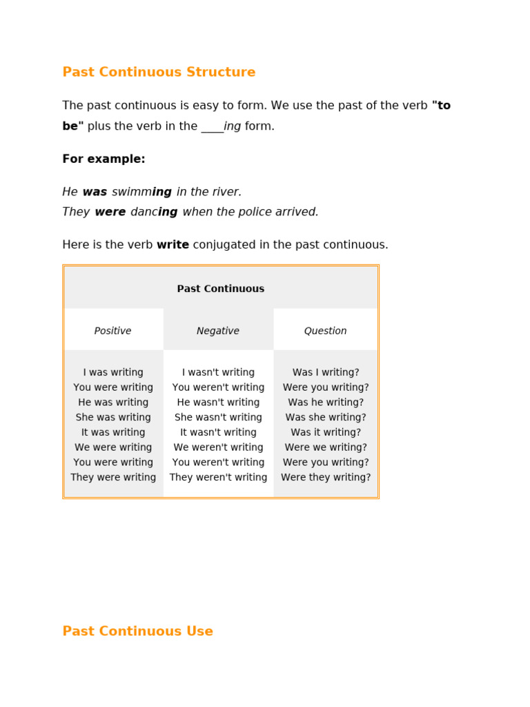 Past Continuous Structure and exercises | PDF