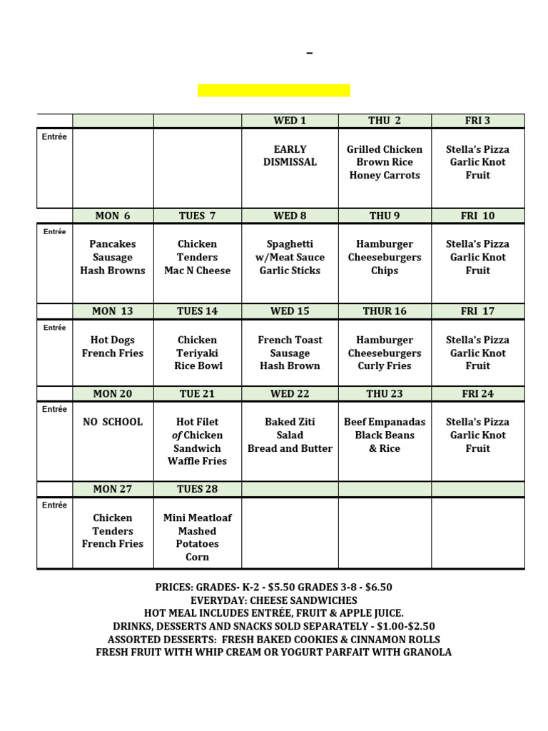 February Lunch Menu 2023 | PDF