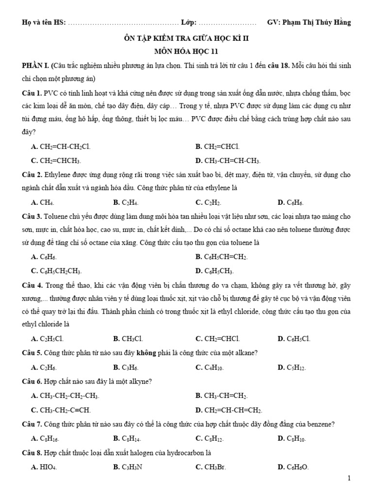 [2324] Ôn Tập Ktra Giữa HKII - Lớp 11 | PDF