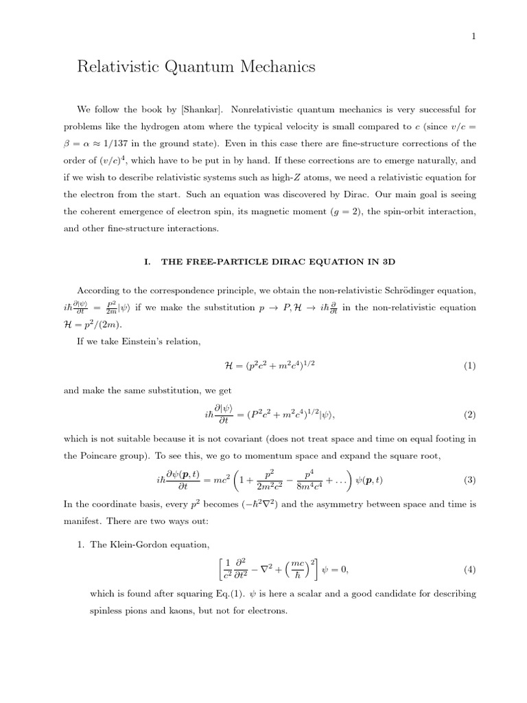relativistic_QM_3D | PDF | Schrödinger Equation | Quantum Mechanics