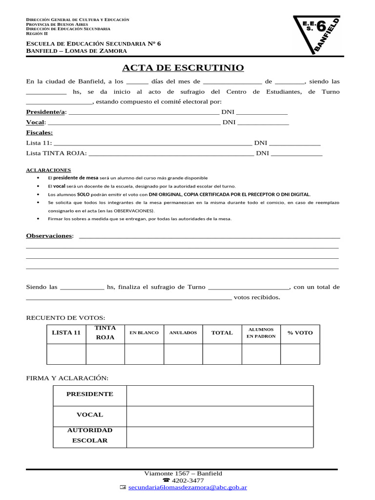 Acta de Escrutinio | PDF | Toma de decisiones grupales | Elecciones