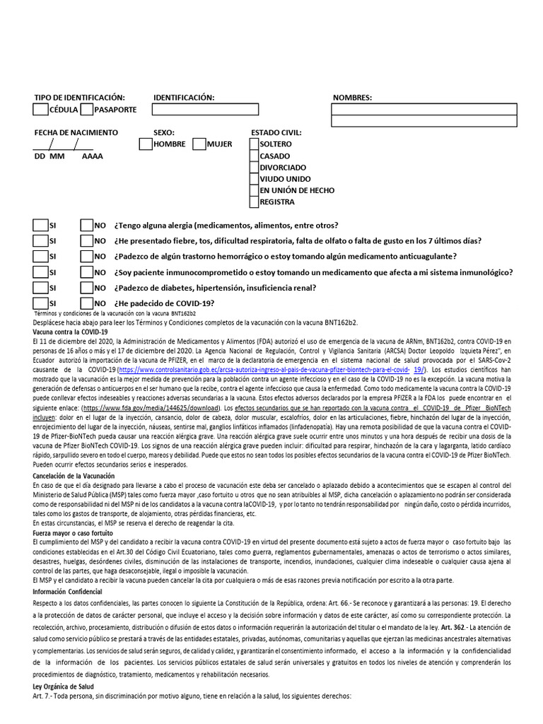 Formulario de Aceptación de Vacuna COVID (1) - 1 | PDF | Vacunación ...
