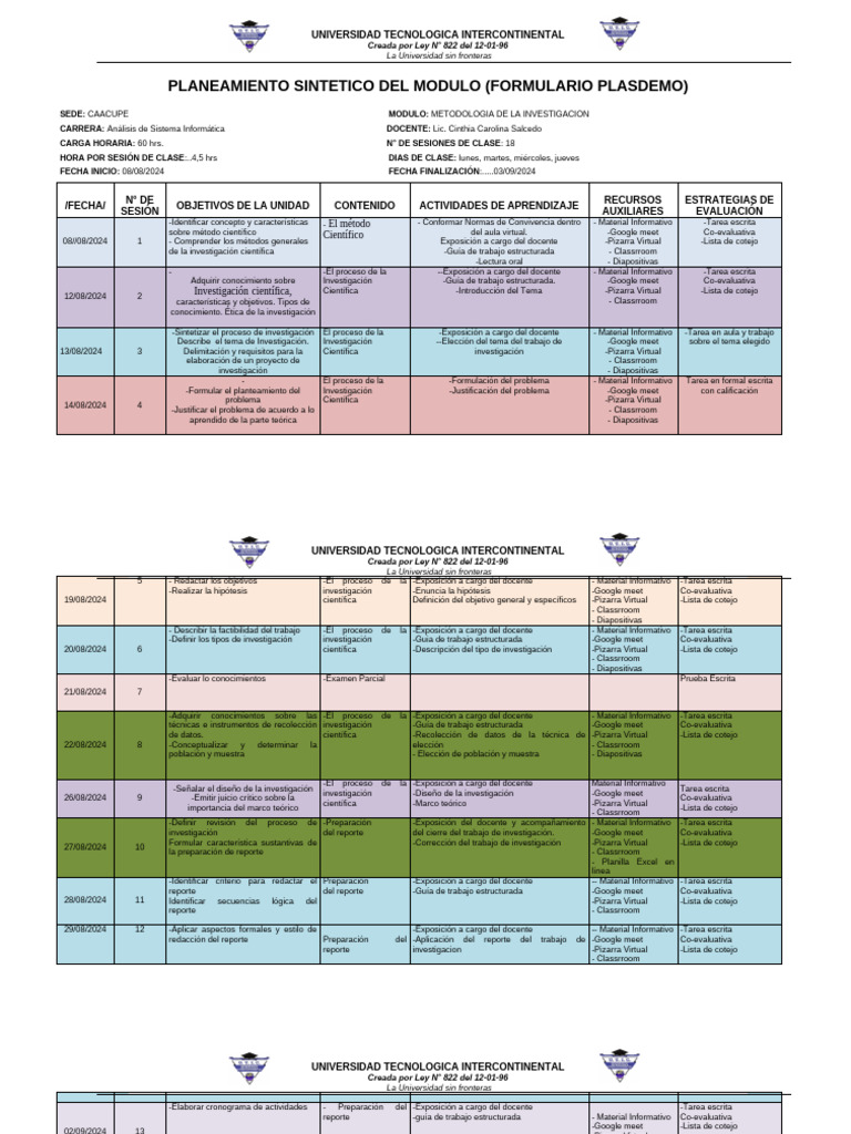 Planeamiento Metodologia de La Investigacion 2024 | PDF | Cognición | Aprendizaje