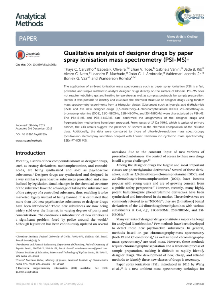 Artigo 10. Qualitative Analysis of Designer Drugs by Paper Spray ...