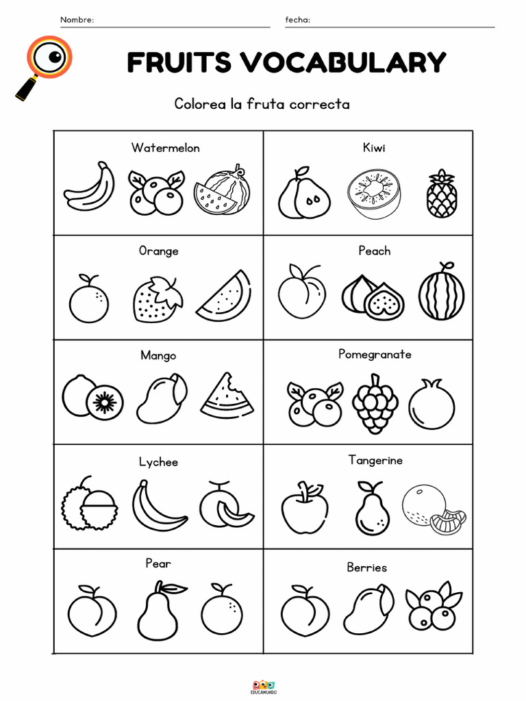 Ejercicios Frutas en Ingles | PDF