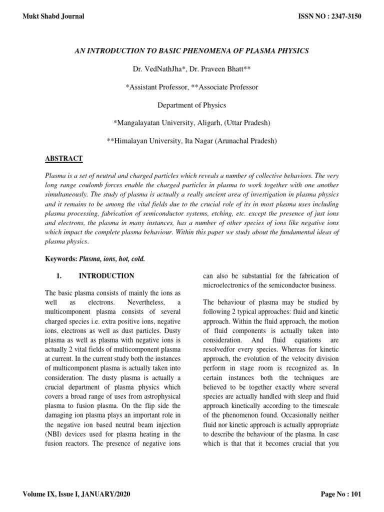 An Introduction To Basic Phenomena of PL | PDF | Plasma (Physics ...