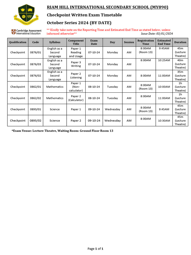 RIAM Exam Timetable October 2024 | PDF | Student Assessment And ...
