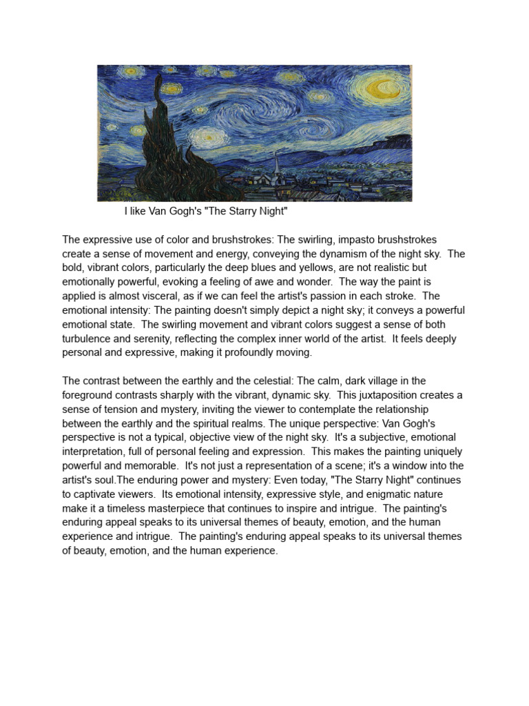 Van Gogh's "The Starry Night" Analysis | PDF