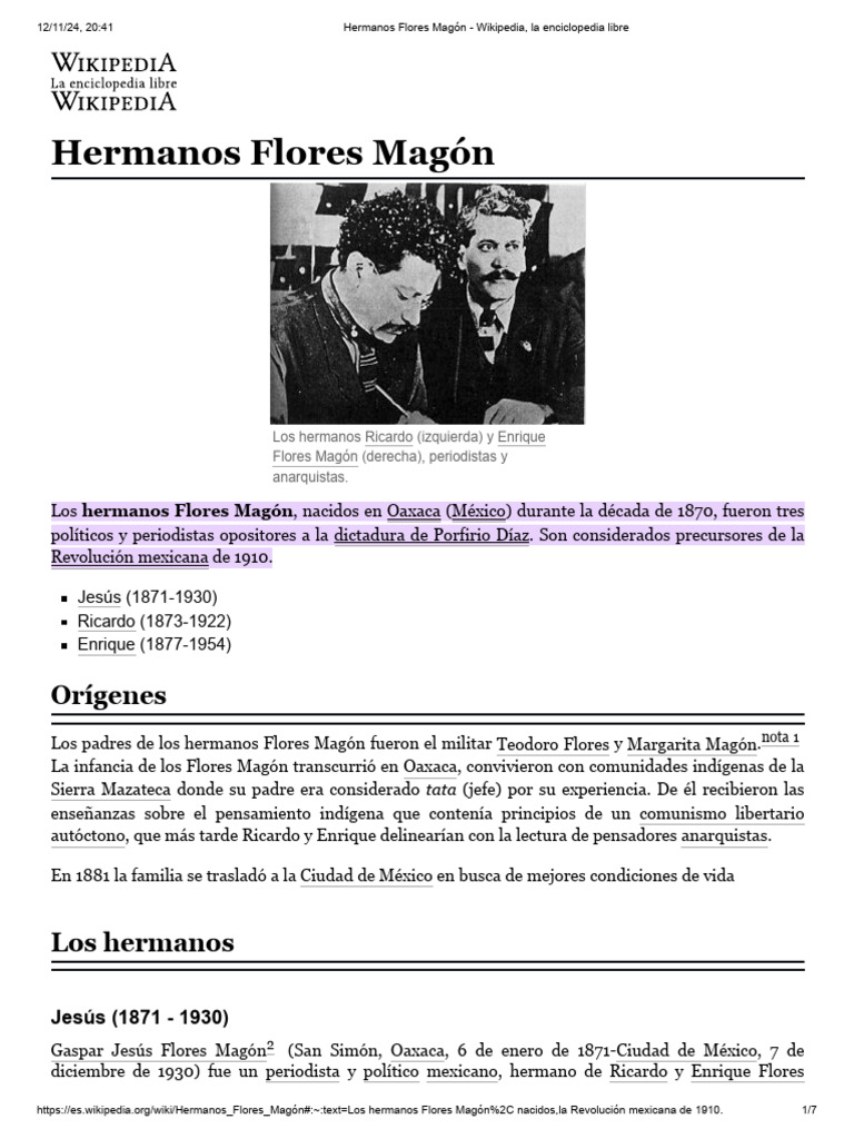 Hermanos Flores Magón - Wikipedia, La Enciclopedia Libre | PDF | México ...