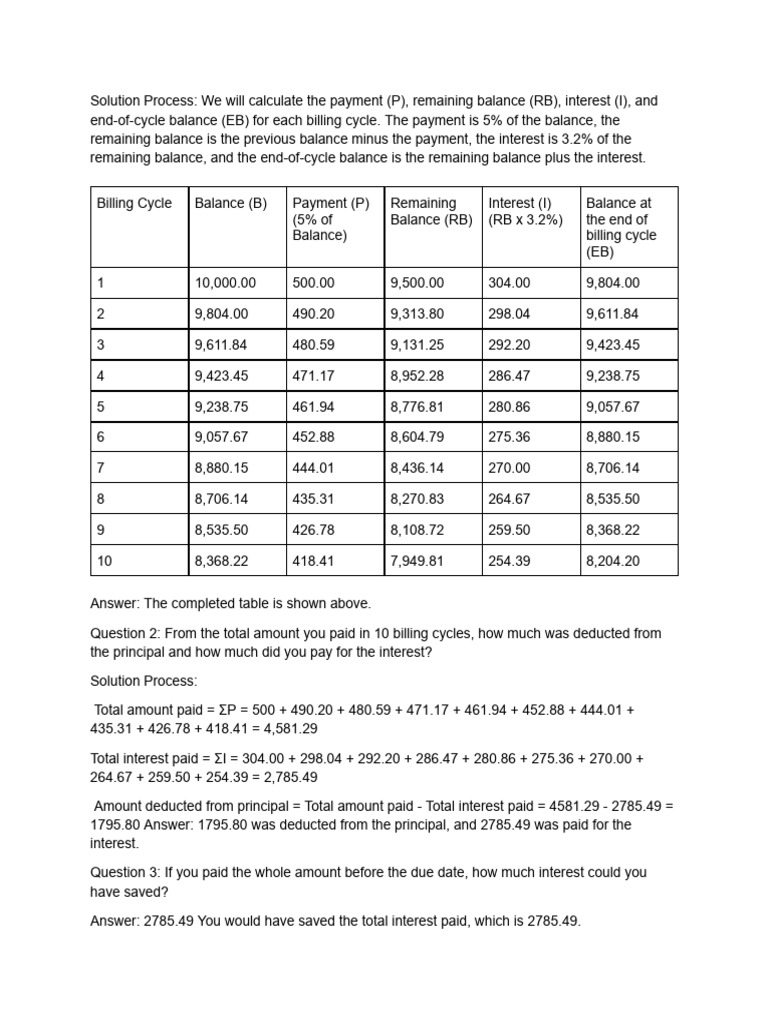 Billing Cycle Payment and Interest Analysis | PDF