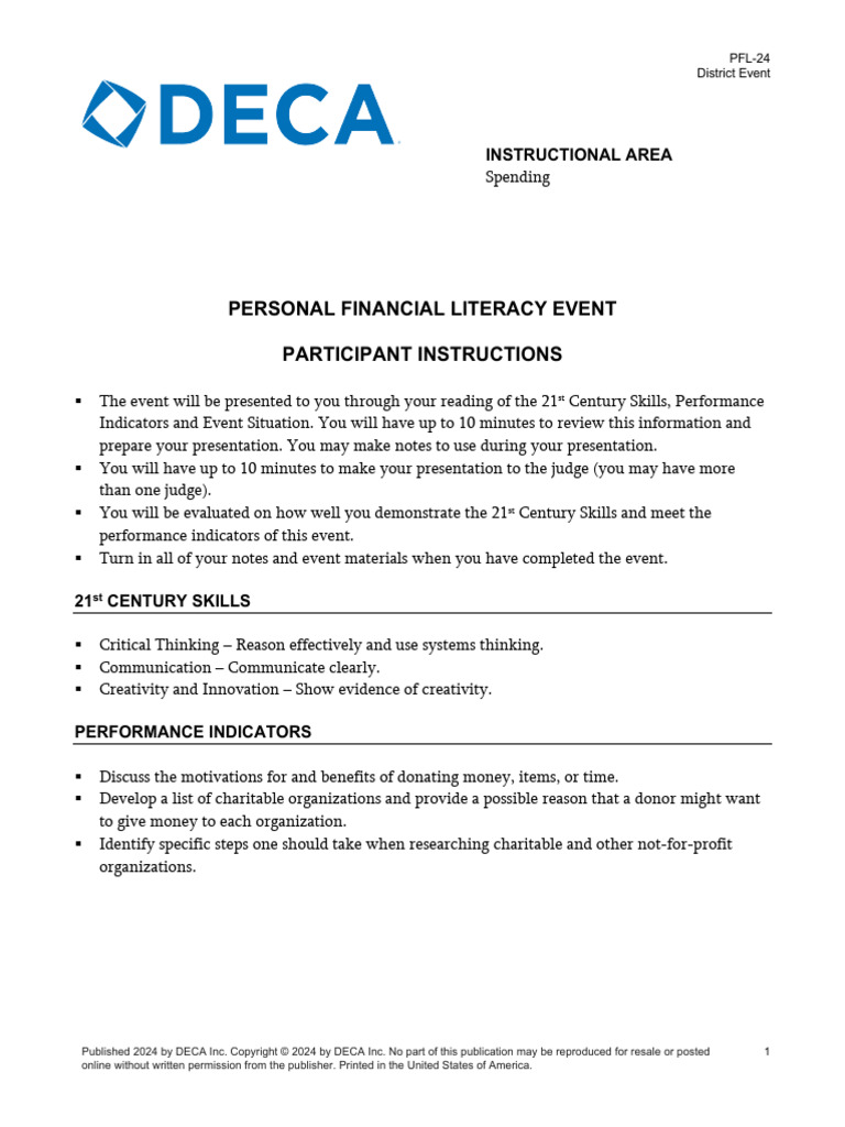 65dca78f3bd9ae1d3a3fd612 DECA PFL 2024 | PDF | Performance Indicator | Copyright