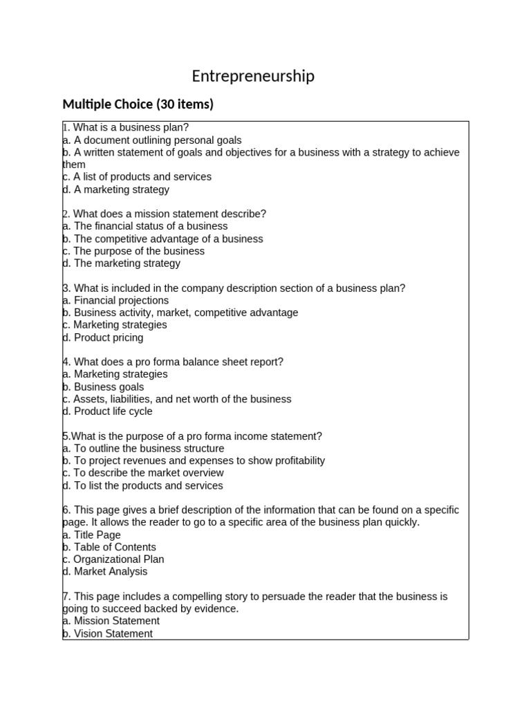 Entrepreneurship REVIEW QUIZ | PDF | Marketing | Marketing Strategy