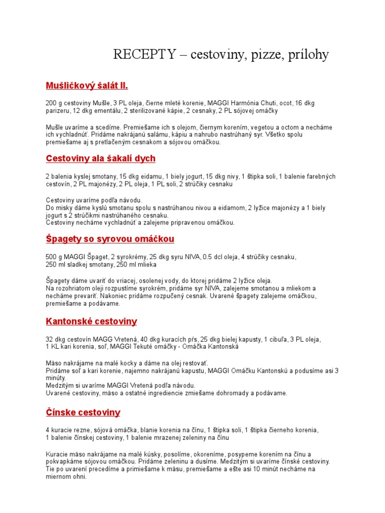 Recepty - Cestoviny | PDF