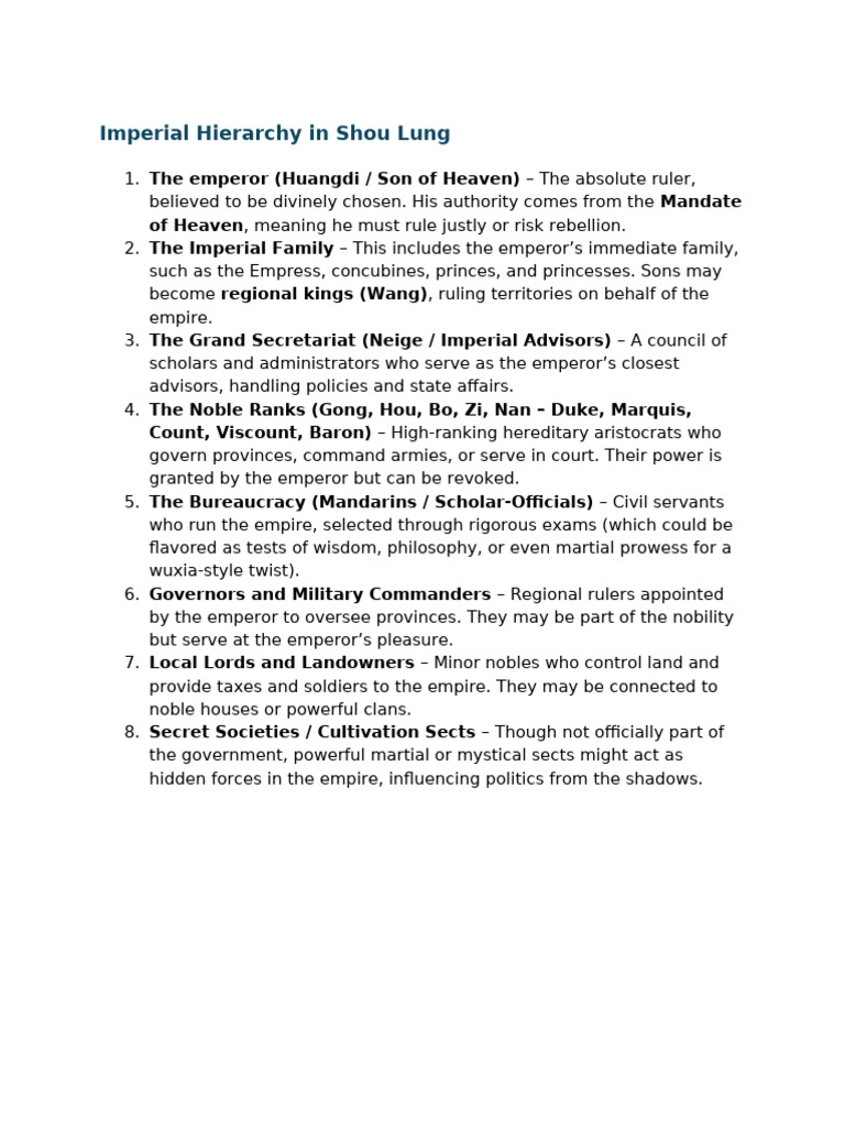 Imperial Hierarchy in Shou Lung | PDF