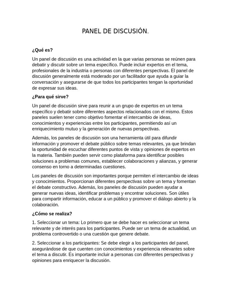 Qué es un panel de discusión | PDF