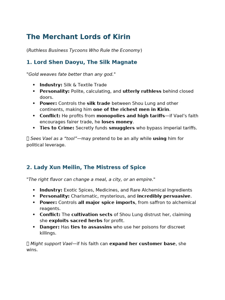 The Merchant Lords of Kirin | PDF