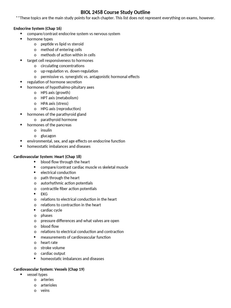 BIOL 2458 Course Study Guide | PDF | Immune System | Heart