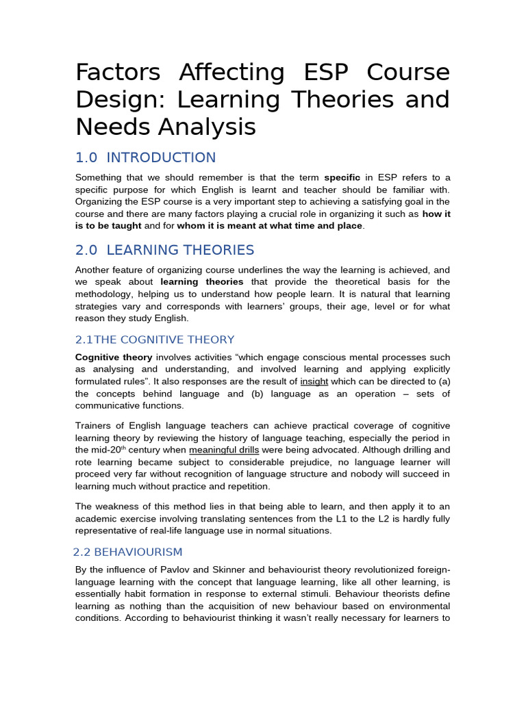 ESP Course Design Factors | PDF | Behaviorism | Learning
