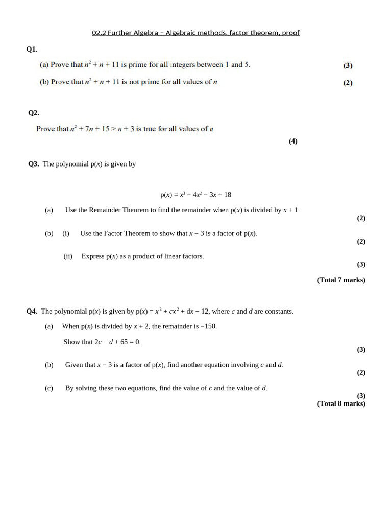 Algebraic Methods Factor Theorem Proofs | PDF | Algebra | Polynomial