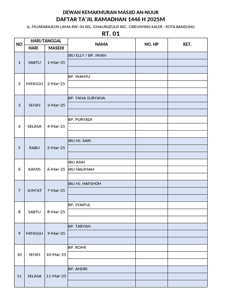 Daftar Ta'jil 2025 | PDF